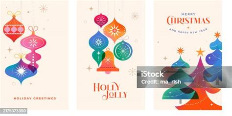 즐거운 성탄절 보내시고 새해 복 많이 받으세요 세로 카드 배너 디자인 개념 크리스마스 배경 와 다채로운 기하학적 스타일 겨울 마을 와 벽지 집 나무 장식 요소 벡터 일러스트