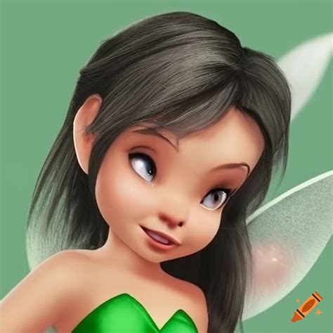 Tinkerbell With Long Black Hair And Brown Eyes On Craiyon