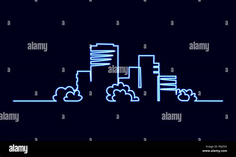 Neon Sign Single Continuous One Line Art City Building Construction