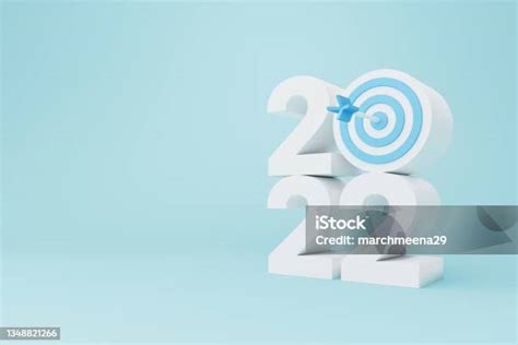 새해 결심 2022 목표 달성 성공을 목표로 하는 야망 숫자가 있는 다트보드와 화살표 3d 렌더링 그림 2022년에 대한 스톡