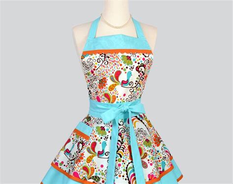 Ruffled Retro Apron Handmade Flirty Full Womens Apron In Etsy