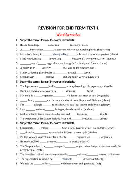 Revision For End Term Test 1 Cho Dạng đúng Của Từ 1 Pdf