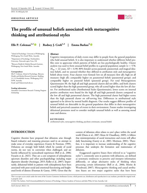 Pdf The Profile Of Unusual Beliefs Associated With Metacognitive