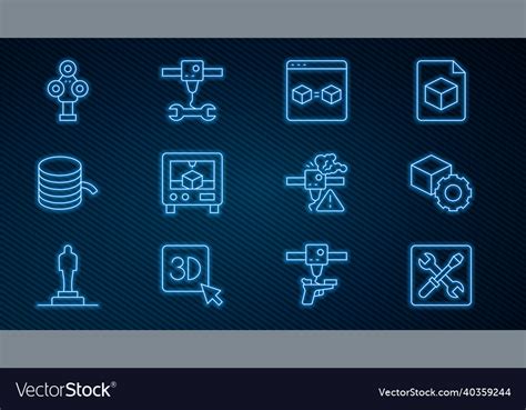 Set Line 3d Printer Setting Isometric Cube Vector Image