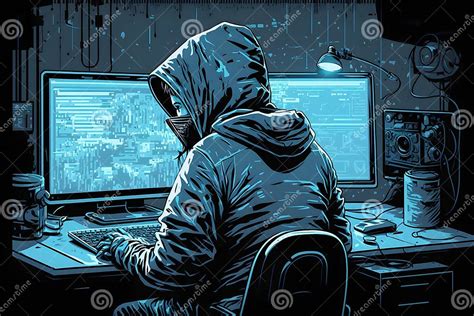 Hacker In A Blue Hoody Standing In Front Of A Code Background Neural Network Ai Generated Stock