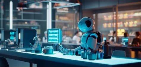 Premium Photo Blured Background Machine Ai Bot Working In The Office For Industrial Revolution