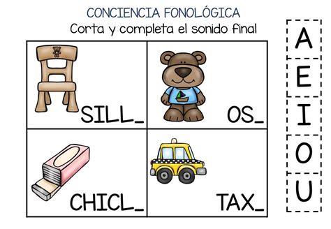 Conciencia fonológica vamos a Jugar con el Sonido Final VOCAL 2