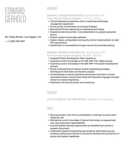 Cyber Security Systems Engineer Resume Samples Velvet Jobs