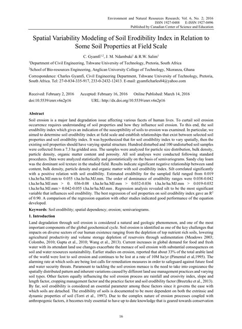 PDF Spatial Variability Modeling Of Soil Erodibility Index In Relation To Some Soil Properties