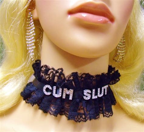 Any Size Personalized Choker Black Lace Cum Words Sissy Ddlg Bdsm Plus Bitch Ebay