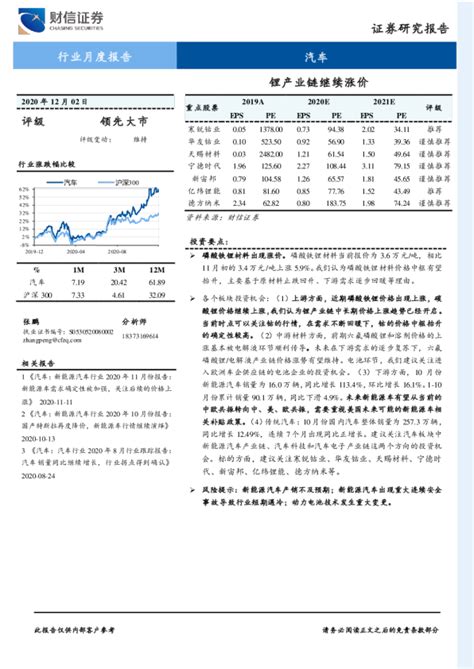 汽车行业月度报告：锂产业链继续涨价