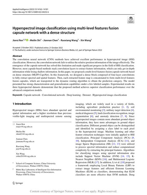 hyperspectral image classification using multi level features fusion