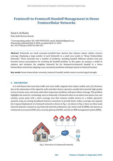Pdf Femtocell To Femtocell Handoff Management In Dense Femtocellular