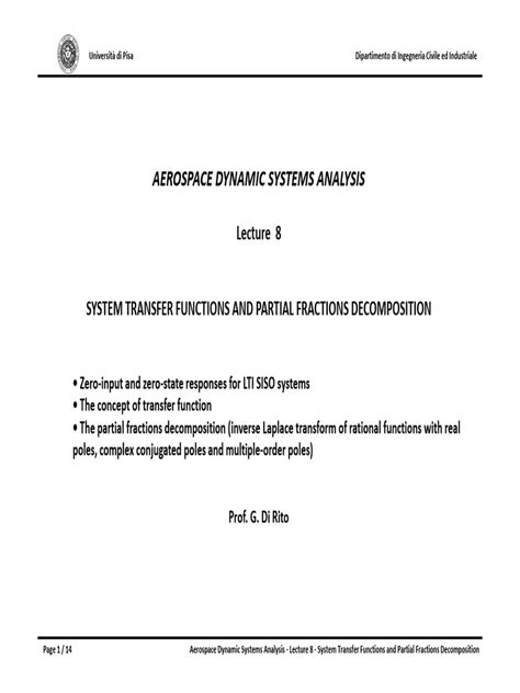 20231017 Lecture08 System Transfer Functions And Partial Fractions