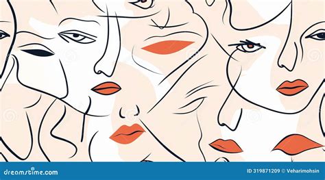 Continuous Line Drawing Of Faces Fashion Minimalist Concept Vector Illustration Modern