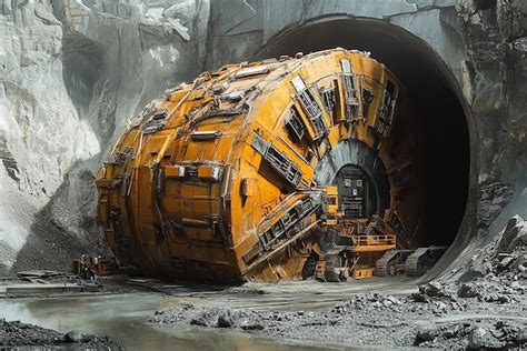 Tunnel Boring Machine Cutting Through Rock Premium Ai Generated Image
