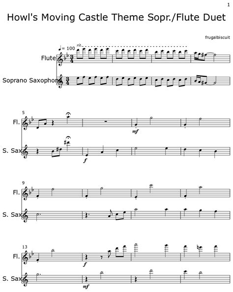 Howls Moving Castle Theme Soprflute Duet Sheet Music For Flute