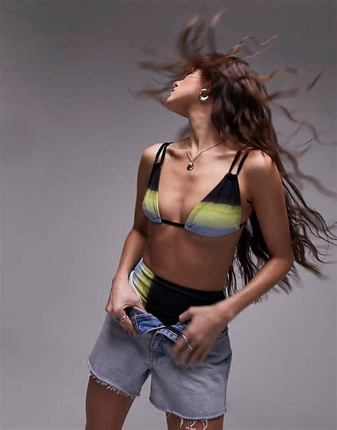 Topshop Triangle Bikini Top With Ombre Print In Multi Asos