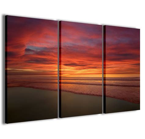 Stampe Su Tela 3pz 120x90cm Paesaggio 034 Quadri Moderni Tramonto Mare