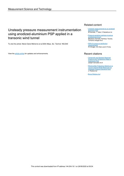 Pdf Unsteady Pressure Measurement Instrumentation Using Anodized Aluminium Psp Applied In A