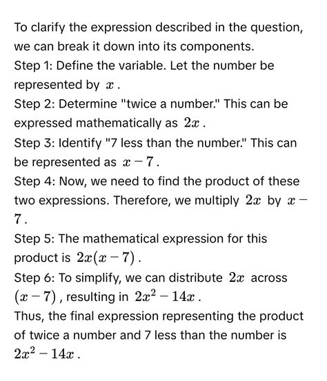 solved the product of twice a number and 7 less than the number [math]