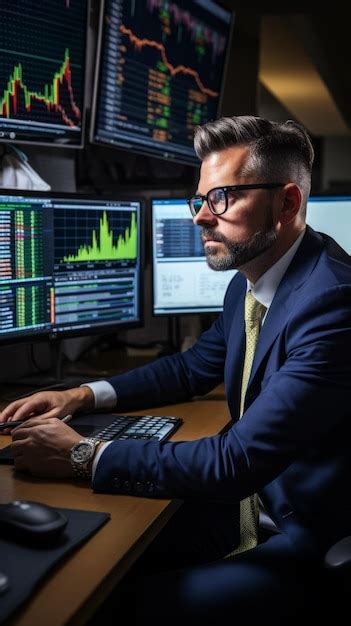 Premium Photo Male Stock Trader Analyzing Financial Data On Multiple