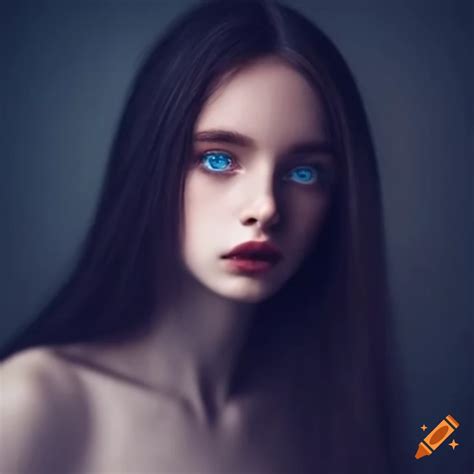 Portrait Of A Girl With Long Dark Hair And Blue Eyes On Craiyon