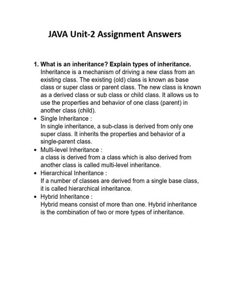 Java Unit 2 Assignment Answers Pdf Inheritance Object Oriented