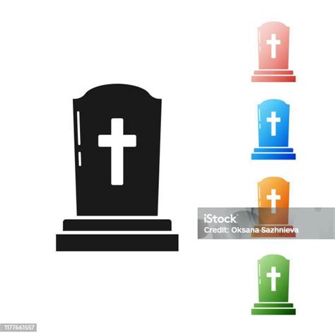 흰색 배경에 격리 된 십자가 아이콘이있는 검은 색 삭제 표시 무덤 아이콘입니다 다채로운 아이콘을 설정합니다 벡터 일러스트레이션