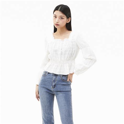 미쏘 스퀘어넥 셔링 블라우스 Miwbld311g