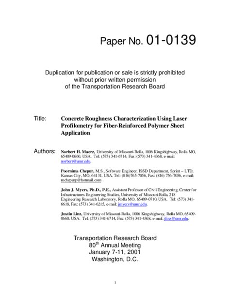 Pdf Concrete Roughness Characterization Using Laser Profilometry For Fiber Reinforced Polymer