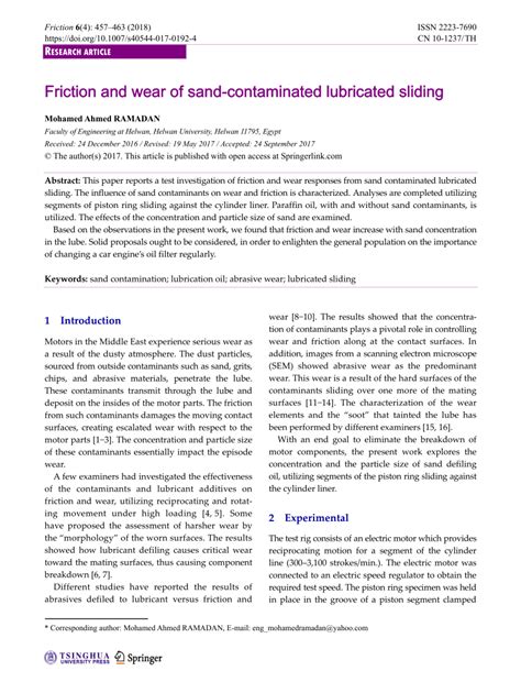 Pdf Friction And Wear Of Sand Contaminated Lubricated Sliding