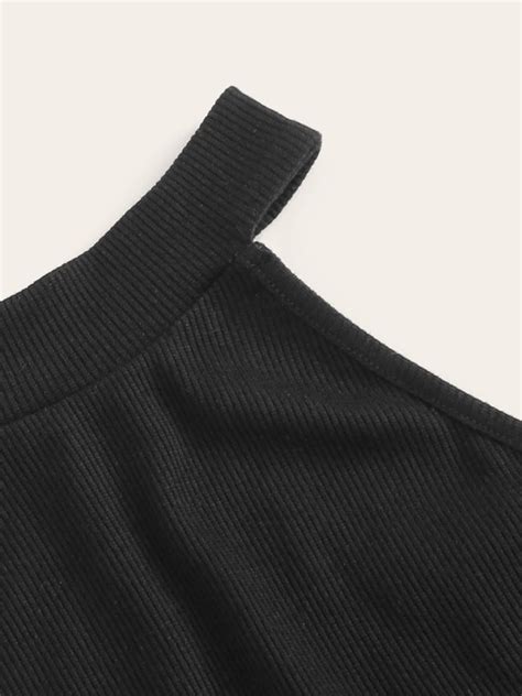 SHEIN EZwear Solid Rib Knit Crop Halter Top SHEIN USA