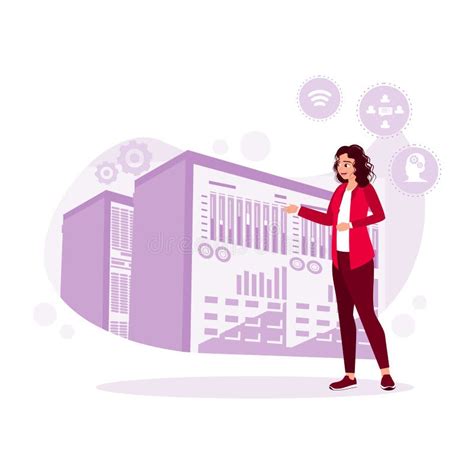 Female Engineer Working Professionally In A Network Server Room Stock Vector Illustration Of