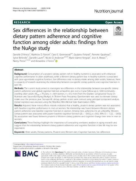 Pdf Sex Differences In The Relationship Between Dietary Pattern