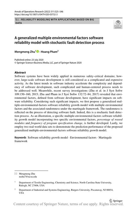 A Generalized Multiple Environmental Factors Software Reliability Model With Stochastic Fault