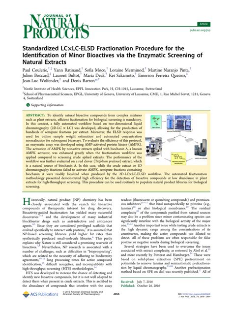 Standardized Lc×lc Elsd Fractionation Procedure For The Identification Of Minor Bioactives Via