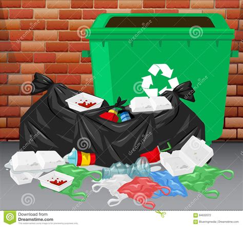 Trashcan и куча пакостной погани на поле Иллюстрация вектора