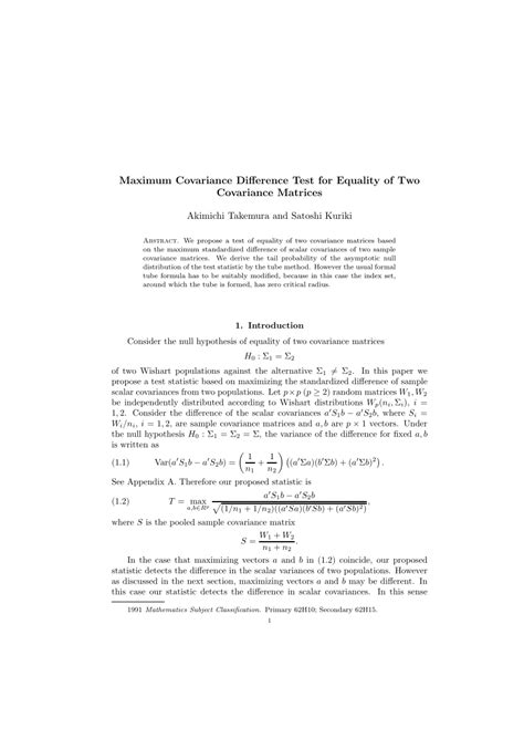 Pdf Maximum Covariance Difference Test For Equality Of Two Covariance Matrices