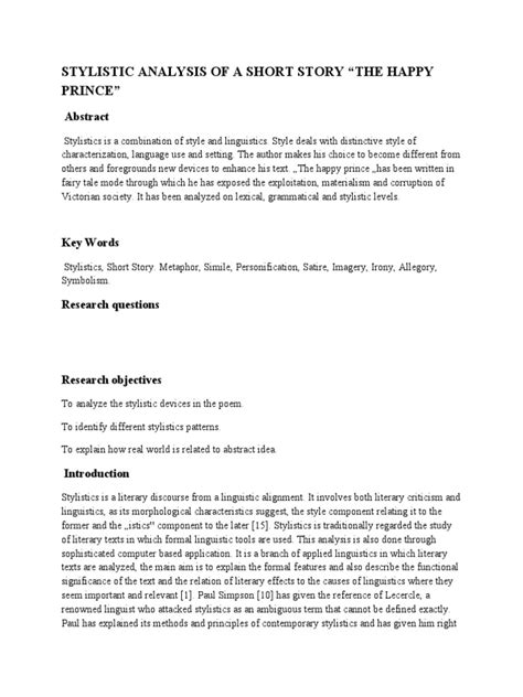 Stylistic Analysis Of A Short Story Pdf Linguistics Part Of Speech