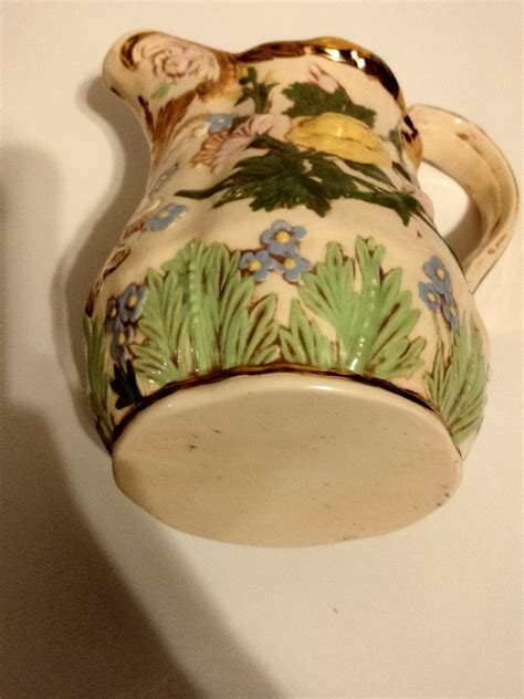 Vintage Ceramic Pitcher With Floral Design Etsy