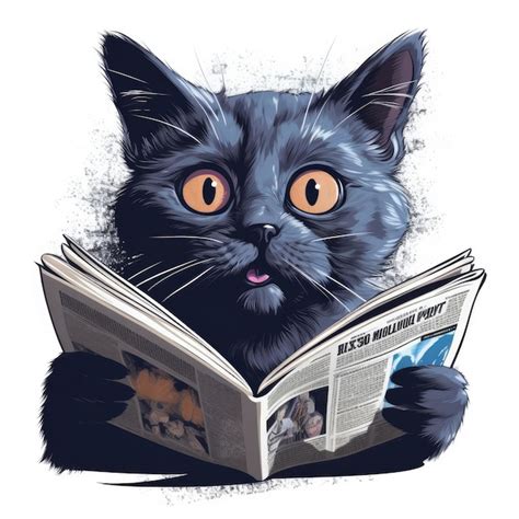 Premium Ai Image Crazy Cat Reading Newspaper Hilarious Tshirt Vector