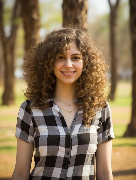 Premium Photo A Woman With Curly Hair And A Necklace Is Standing In A