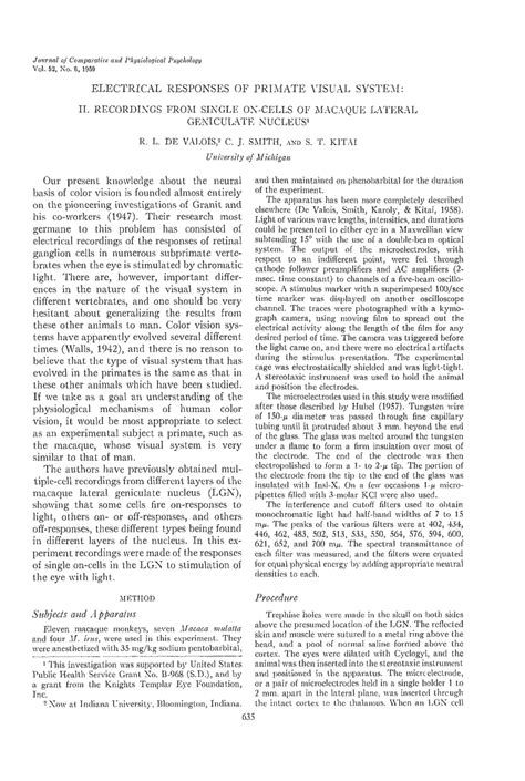 Electrical Responses Of Primate Visual System Ii Recordings From Single On Cells Of Macaque