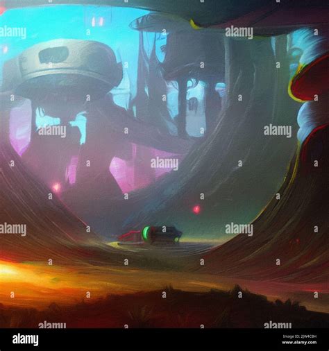 Digital Concept Art Style Painting Of A Whimsical Sci Fi Environment