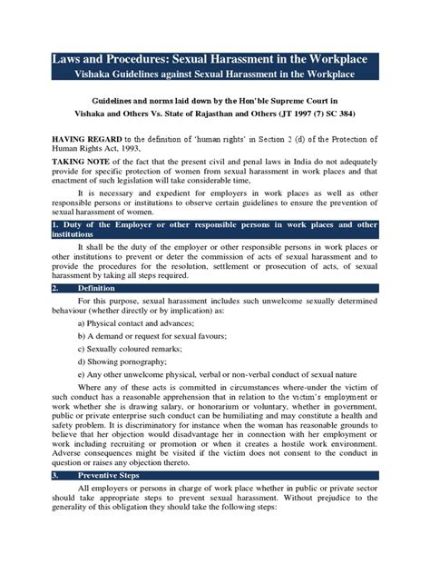 Vishaka Guidelines Sexual Harassment Common Law