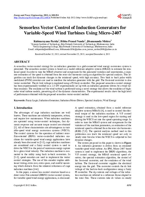 pdf sensorless vector control of induction generators for variable