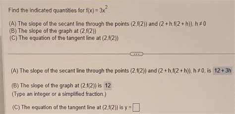 solved find the indicated quantities for f x 3x2 a the