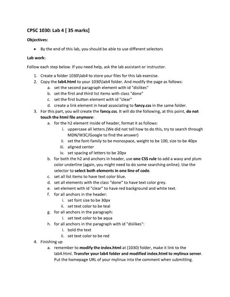 Lab4 1111 Cpsc 1030 Lab 4 35 Marks Objectives By The End Of