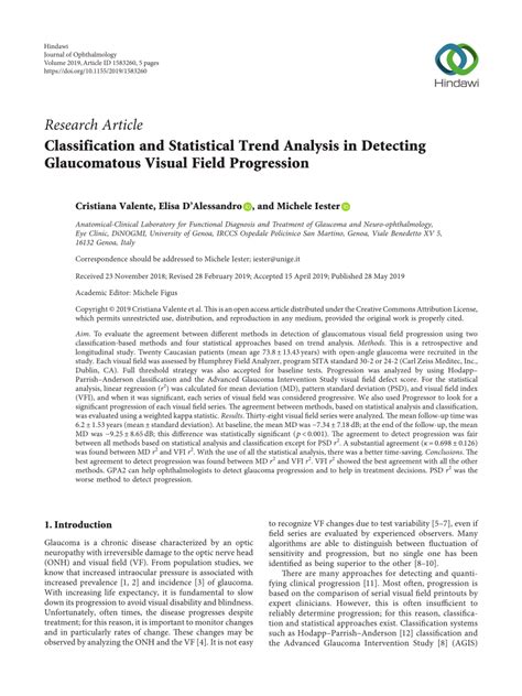Pdf Classification And Statistical Trend Analysis In Detecting Glaucomatous Visual Field